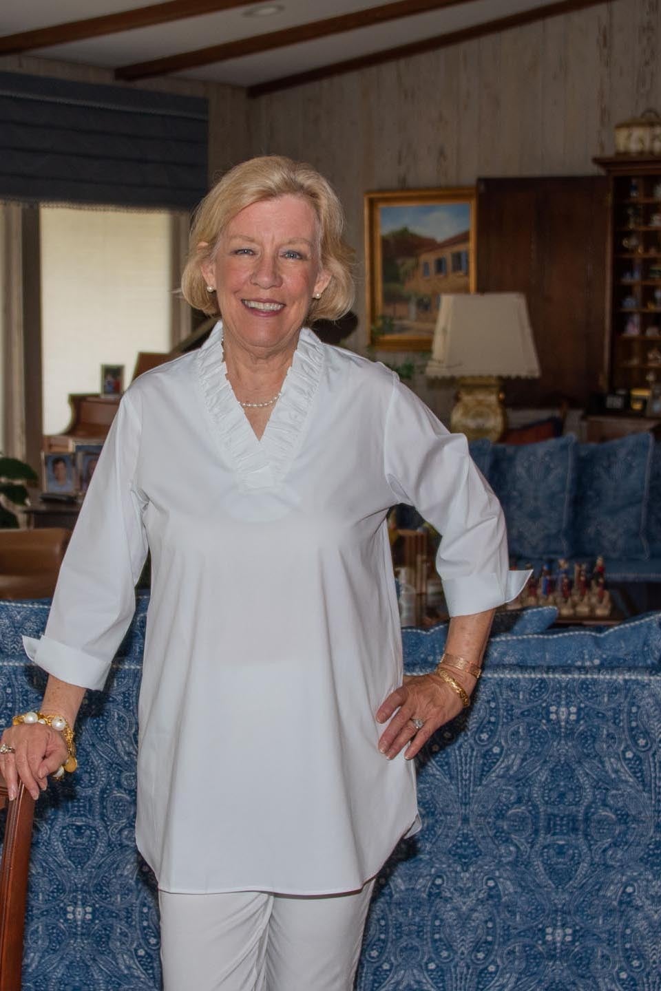 #003 V-NECK RUFFLE - LONG | Diane Bailey Designs